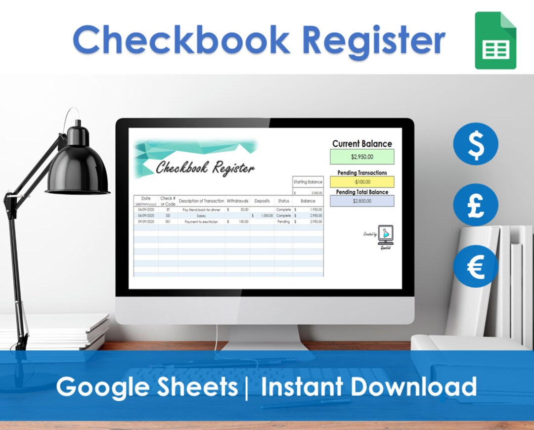 Checkbook Register - Google Sheets Spreadsheet, Account Tracker, Log ...