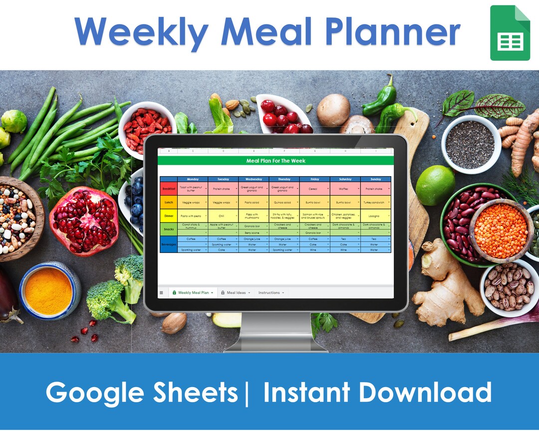 Weekly Meal Planner - Google Sheets, Meal Ideas, Food Schedule, Grocery ...