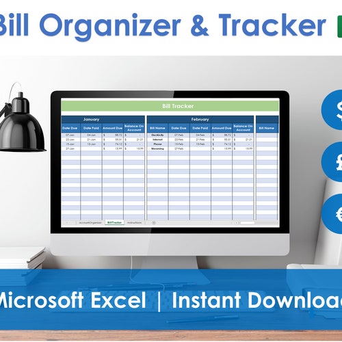Bill Tracker and Organizer Excel Spreadsheet Payment - Etsy