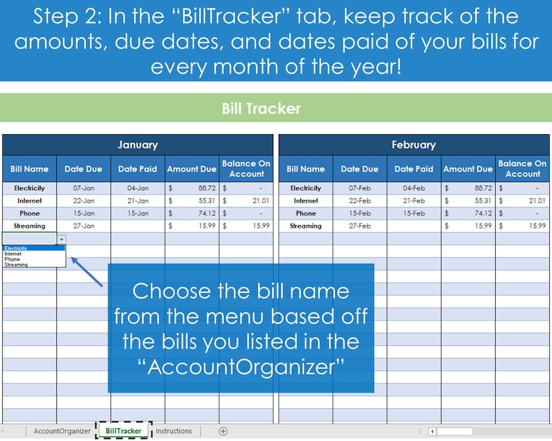 Bill Tracker and Organizer - Excel Spreadsheet, Payment Planner, Bill ...