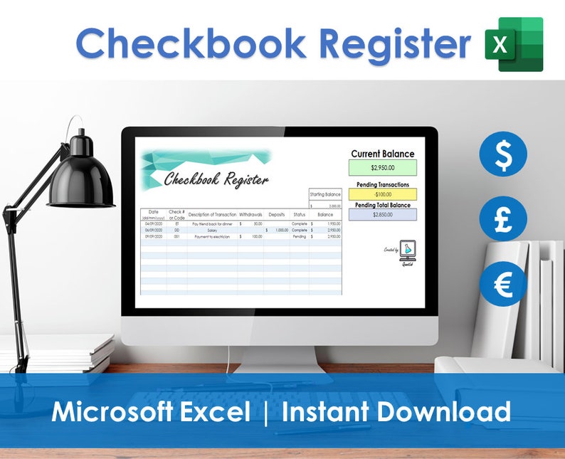 Checkbook Register - Excel Spreadsheet, Account Tracker, Log, and ...