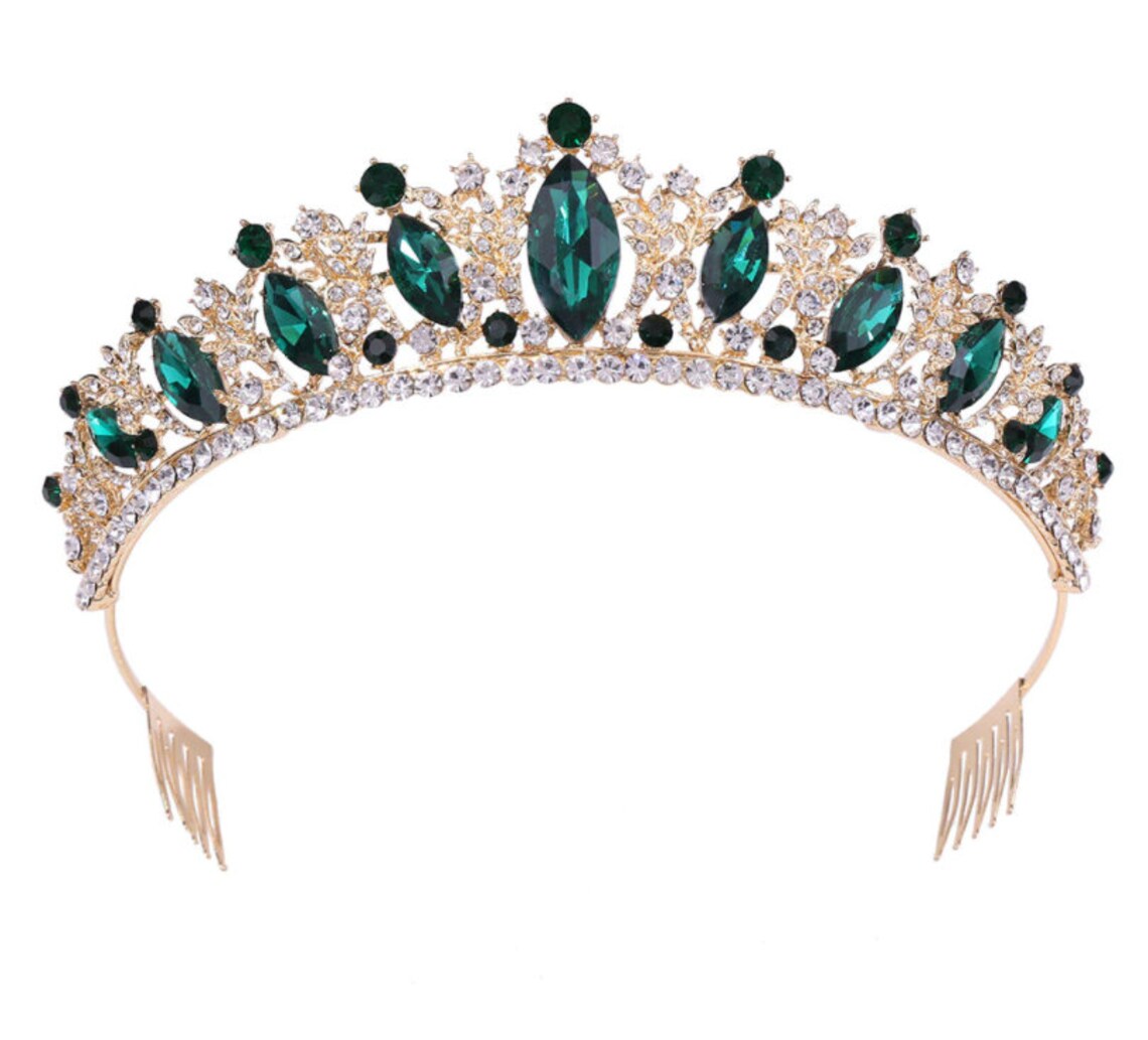 Emerald Tiara Gold and Green Tiara Rhinestones Tiara Victorian - Etsy