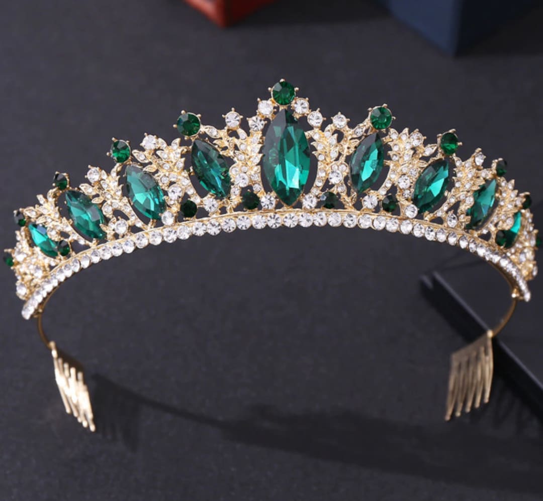 Emerald Tiara Gold and Green Tiara Rhinestones Tiara Victorian - Etsy