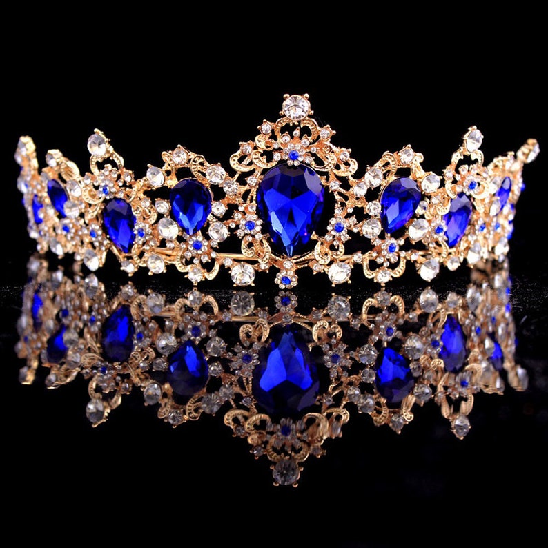 Gold Tiara With Royal Blue Rhinestones for Bride Antique - Etsy