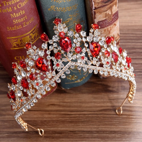 Red Crystal Bridal Rhinestone Tiara and Crown Bridal Wedding - Etsy