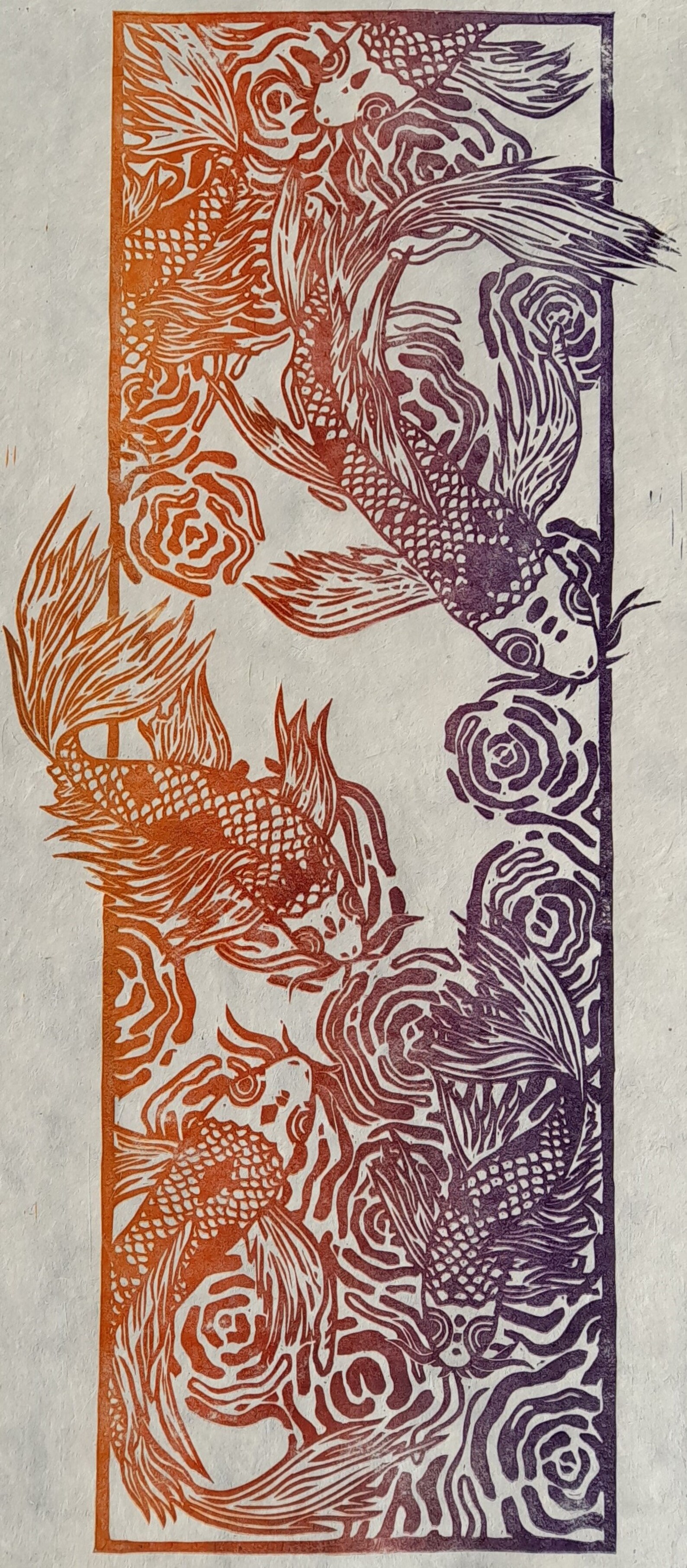 Koi Fish Lino Cut, Hand Made Lino Print, Pretty Water, Nature Art - Etsy