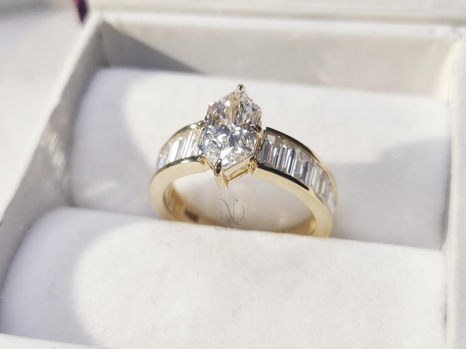 Dutch Marquise Moissanite Engagement Ring 14K Gold | Baguette Channel ...