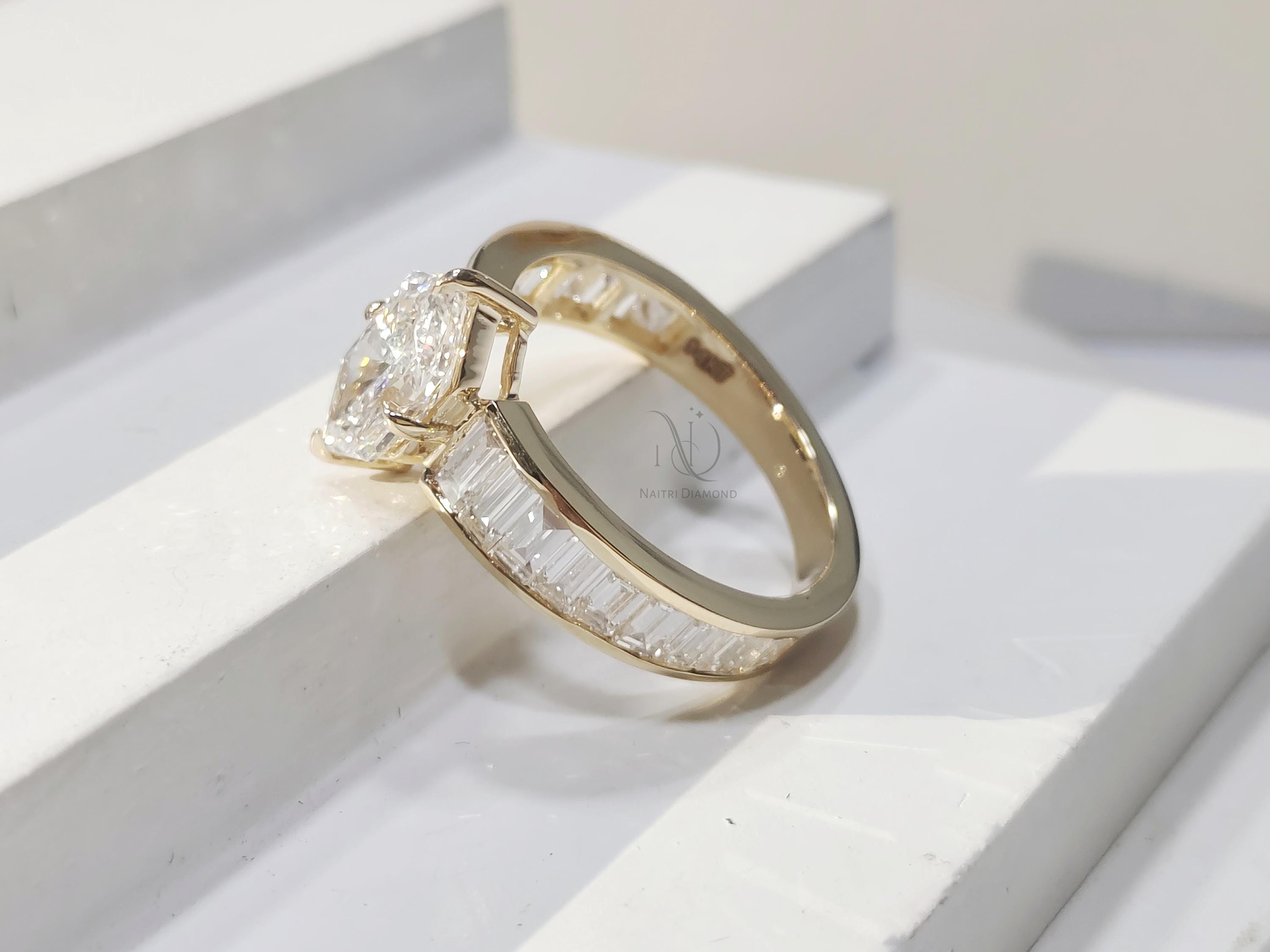 Dutch Marquise Moissanite Engagement Ring 14K Gold | Baguette Channel ...