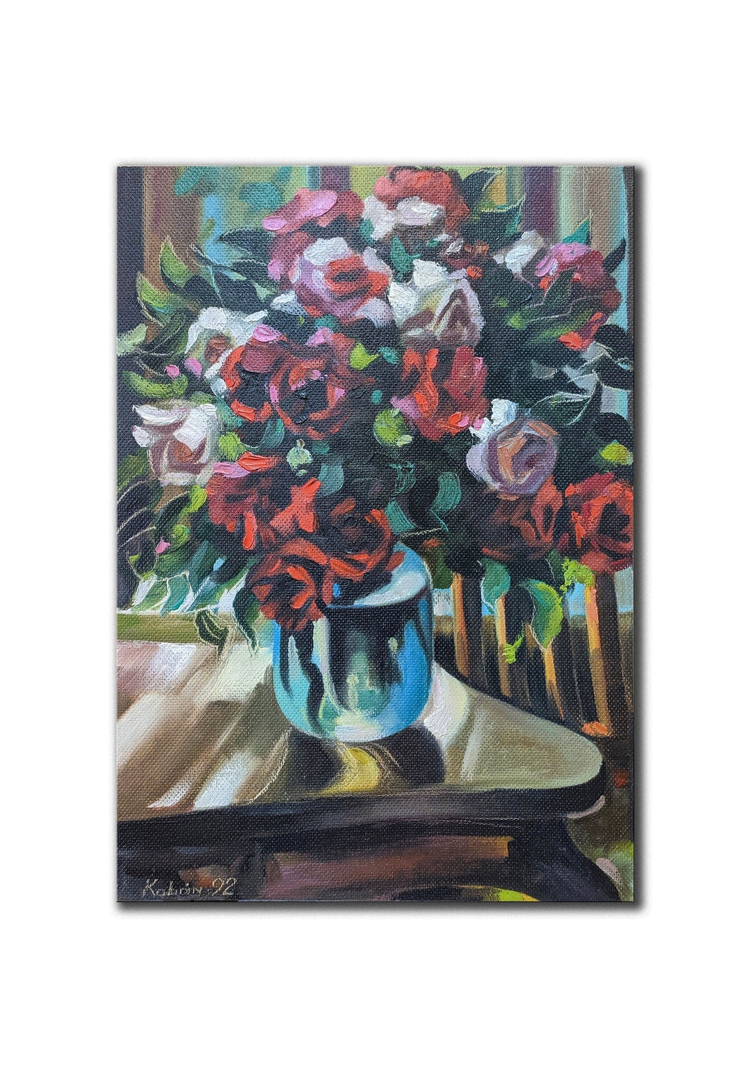 Original Oil Painting Roses, Impressionist Floral Art, Colorful Flower ...