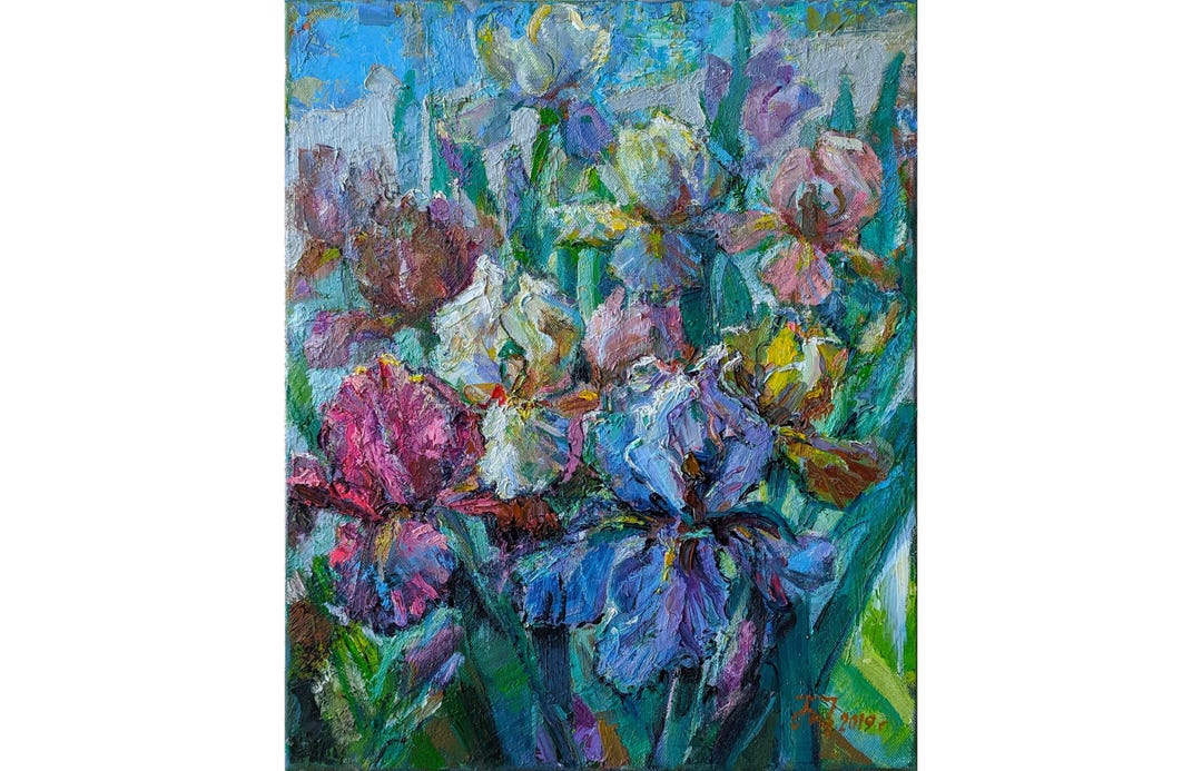 Impressionist Irises Oil Painting on Canvas, Floral Art - Etsy