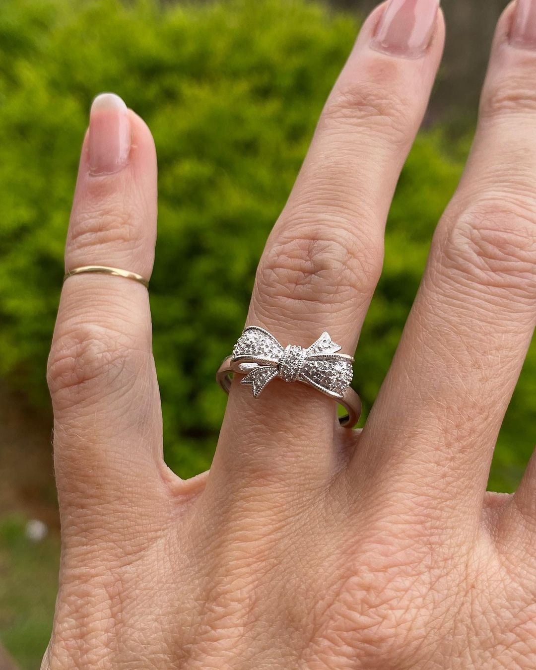 Moissanite Bow Ring, Bow Tie Wedding Ring, Ribbon Moissanite Ring, Double Knot Ring, Round ...