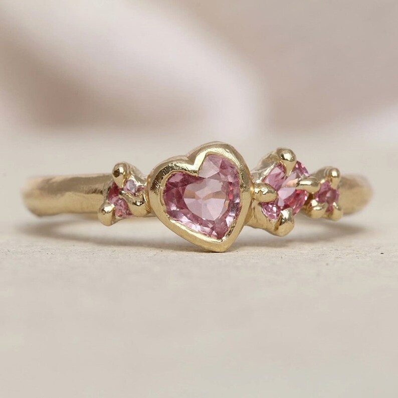 Pink Ruby Ring, Multi Stone Art Deco Ring, Heart Shape & Oval Cut ...