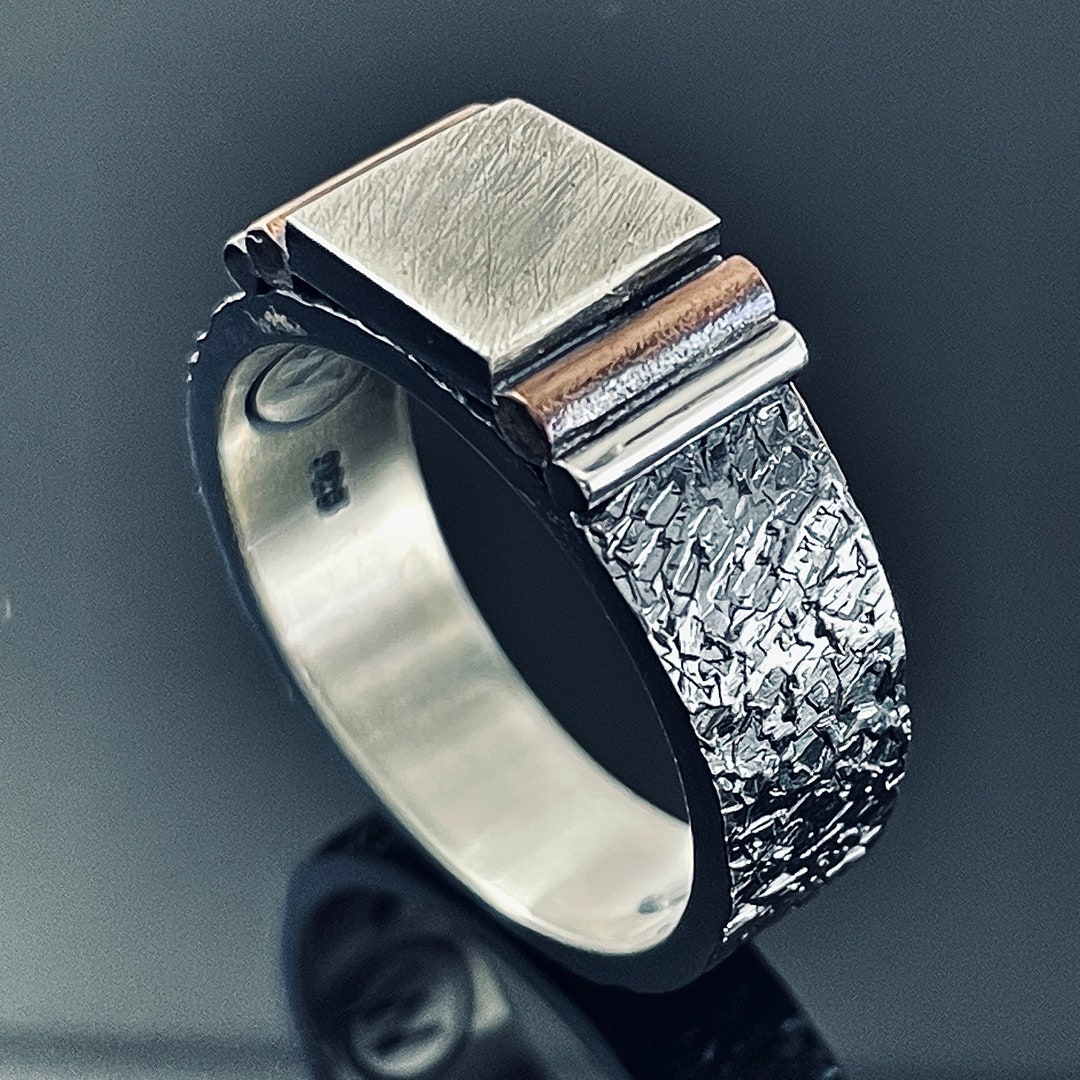Silver Copper Unique Men Ring, Silver Hammered Ring, Unique Rustic Ring ...