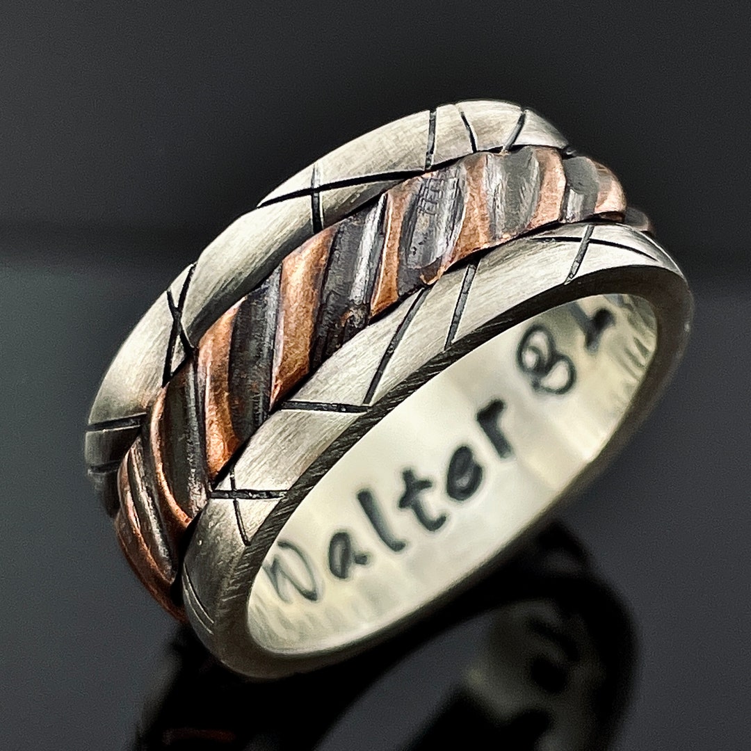Rustic Hammered Wedding Band: Sterling Silver & Copper Anniversary Ring ...