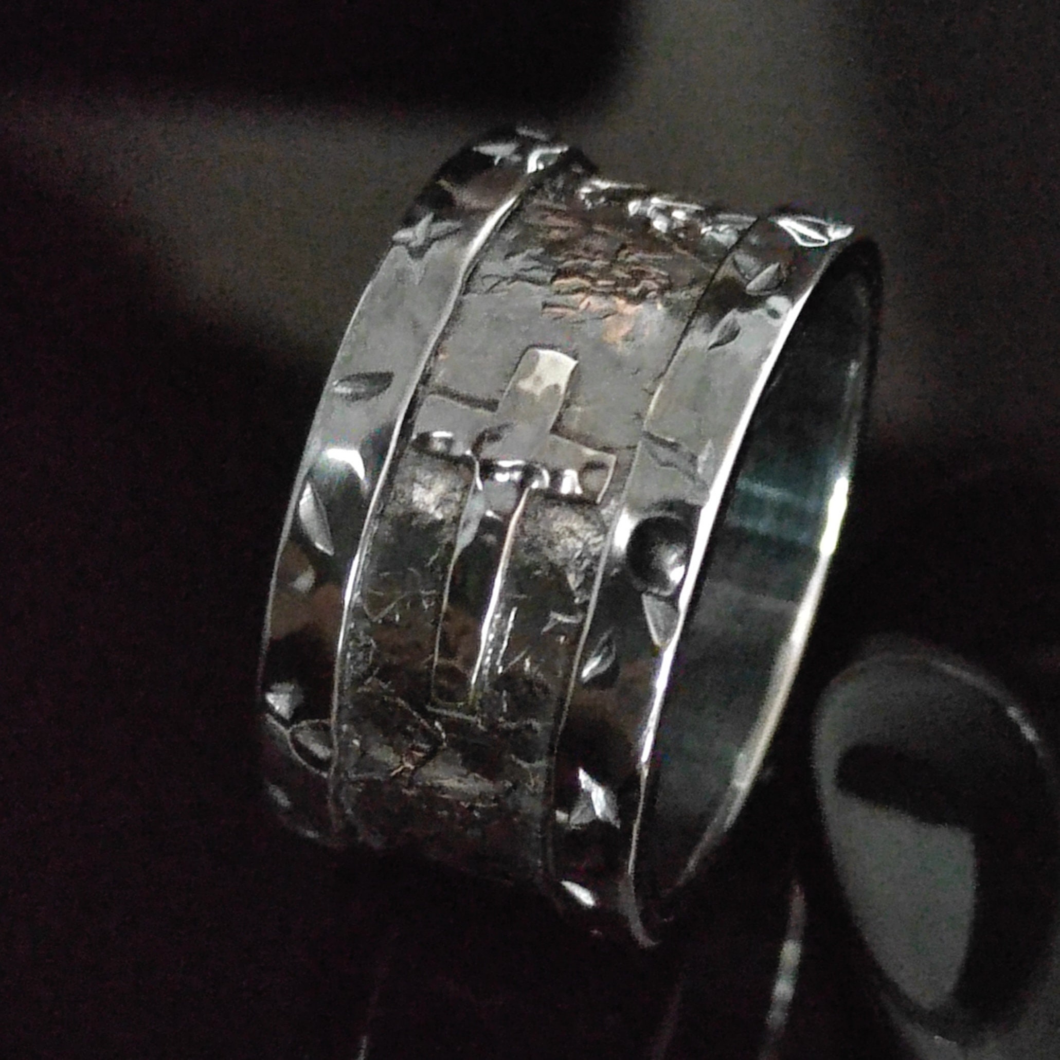 Unique Rustic Cross Hammered Ring 13mm Wide Silver-Copper | Etsy
