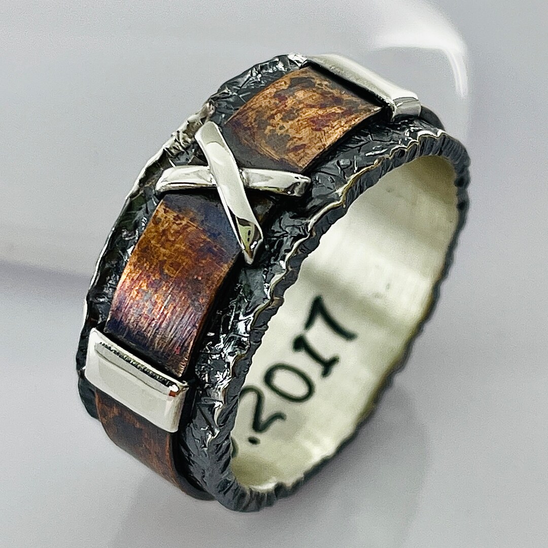 Rustic Men's Band Ring, Hammered Silver Band Ring, Handmade Silver ...