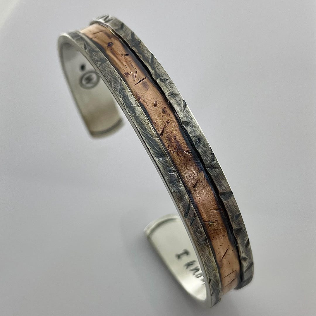 Handmade Silver Copper Bracelet, Rustic Hammered Design, Personalized ...