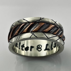 Rustic Hammered Wedding Band: Sterling Silver & Copper Anniversary Ring ...