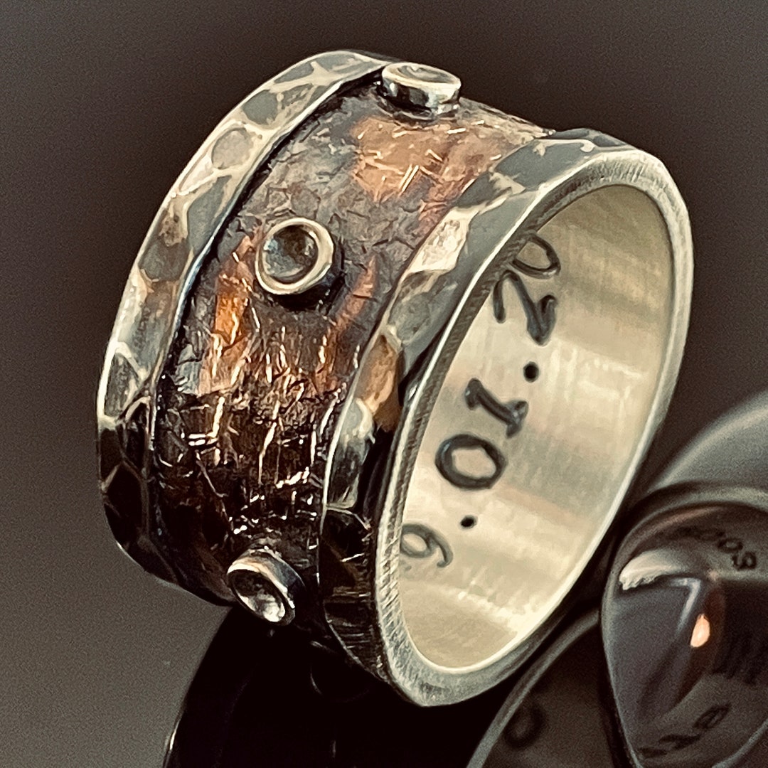 Unique Silver Ring, 14mm Wide Silver&copper Man's Women's Ring ...