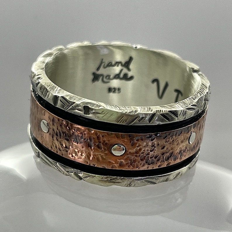 Rustic Hammered Wedding Ring Wide 11mm Silver Copper Ring - Etsy