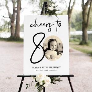 Cheers to 80 Birthday Sign, Birthday Party Sign, Birthday Sign Template ...