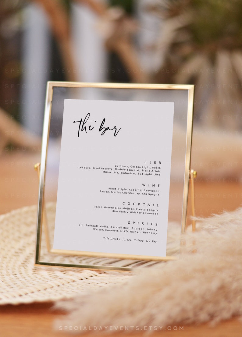 Bar Menu Sign Bar Sign Template Bar Menu Wedding Bar Menu - Etsy