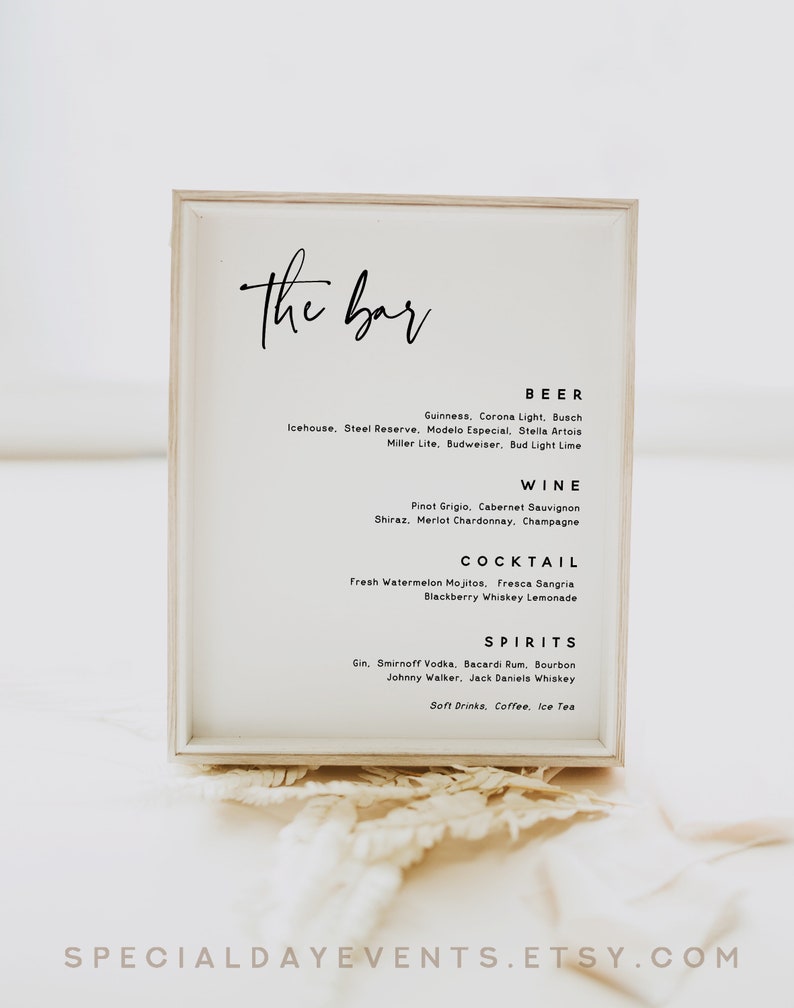 Bar Menu Sign Bar Sign Template Bar Menu Wedding Bar Menu | Etsy