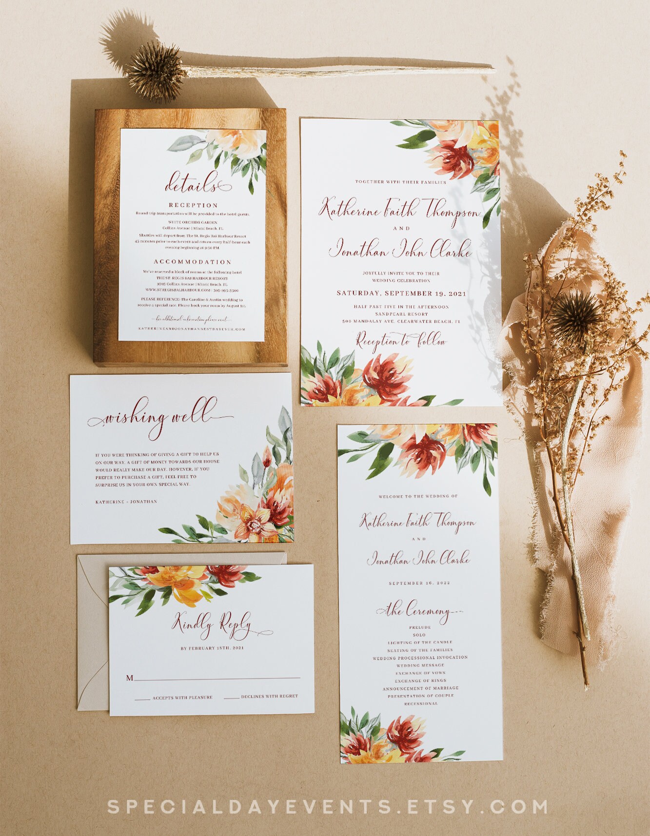 Fall Wedding Invitation Set Boho Fall Wedding Invitation | Etsy