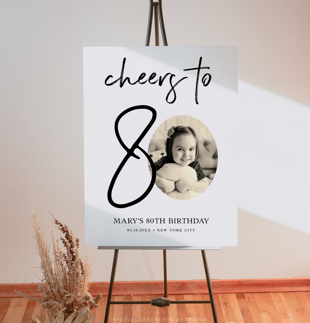 Cheers to 80 Birthday Sign, Birthday Party Sign, Birthday Sign Template ...