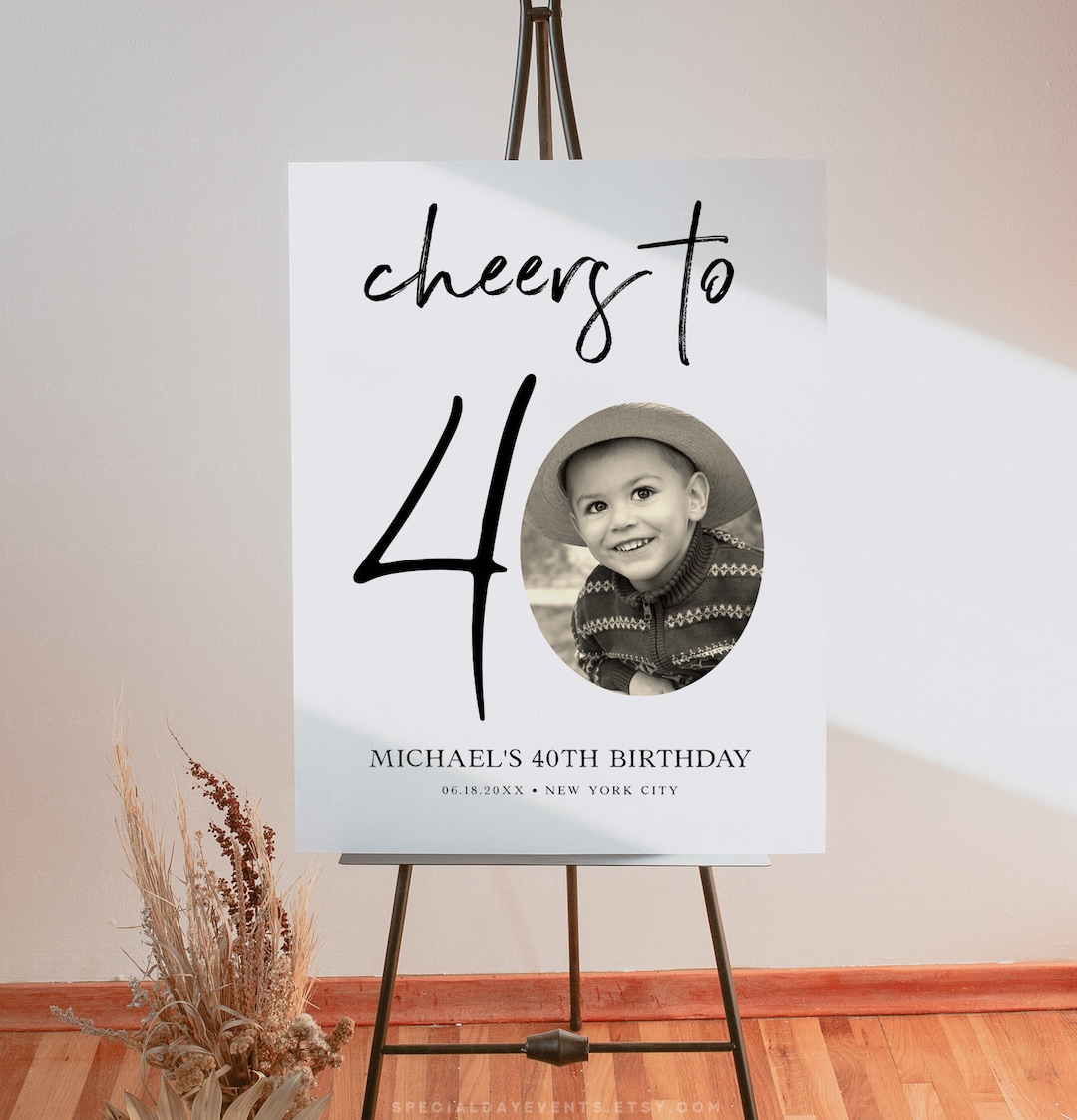 Cheers to 40 Birthday Sign, Birthday Party Sign, Birthday Sign Template ...
