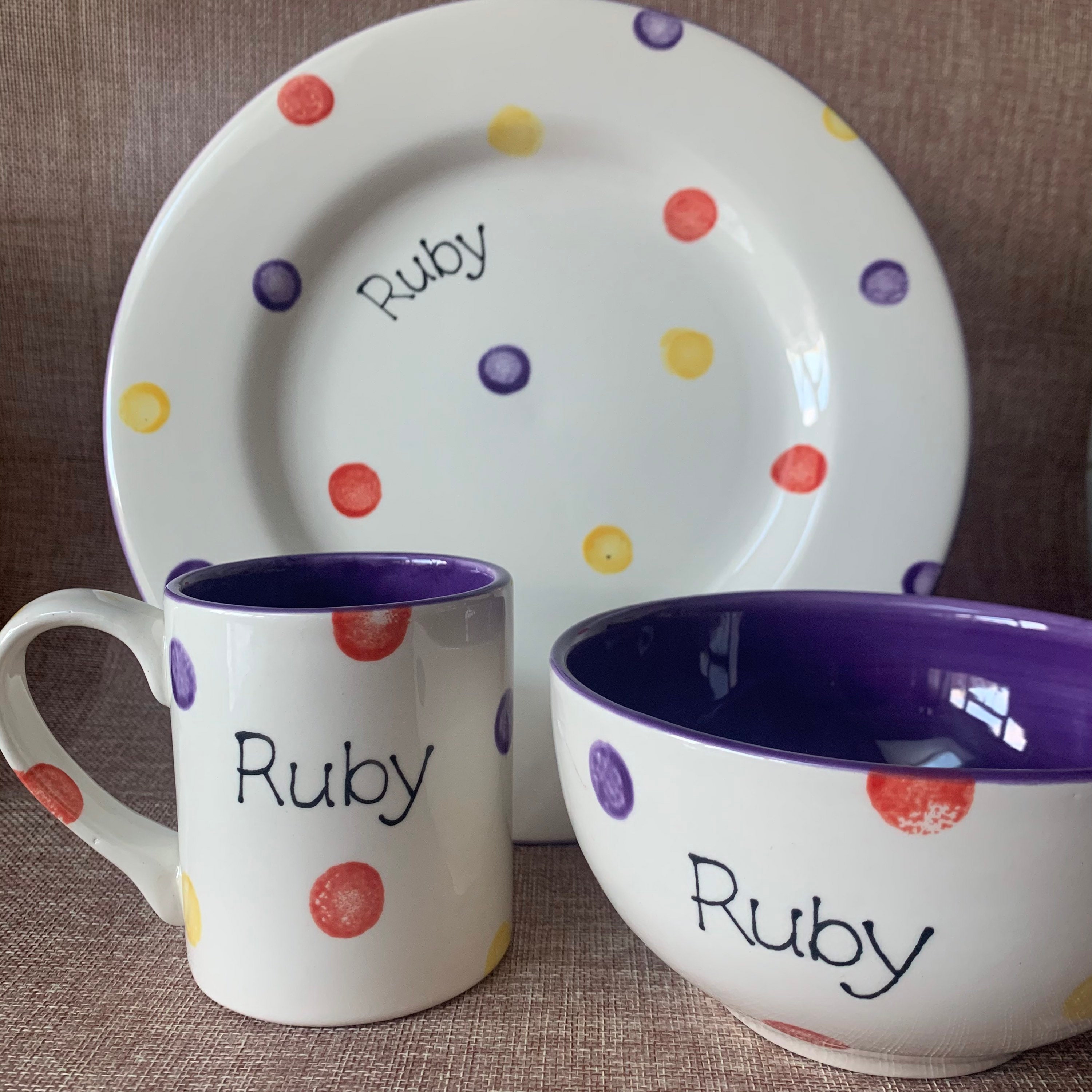 Personalised Spotty Dotty Dinner Set | Etsy