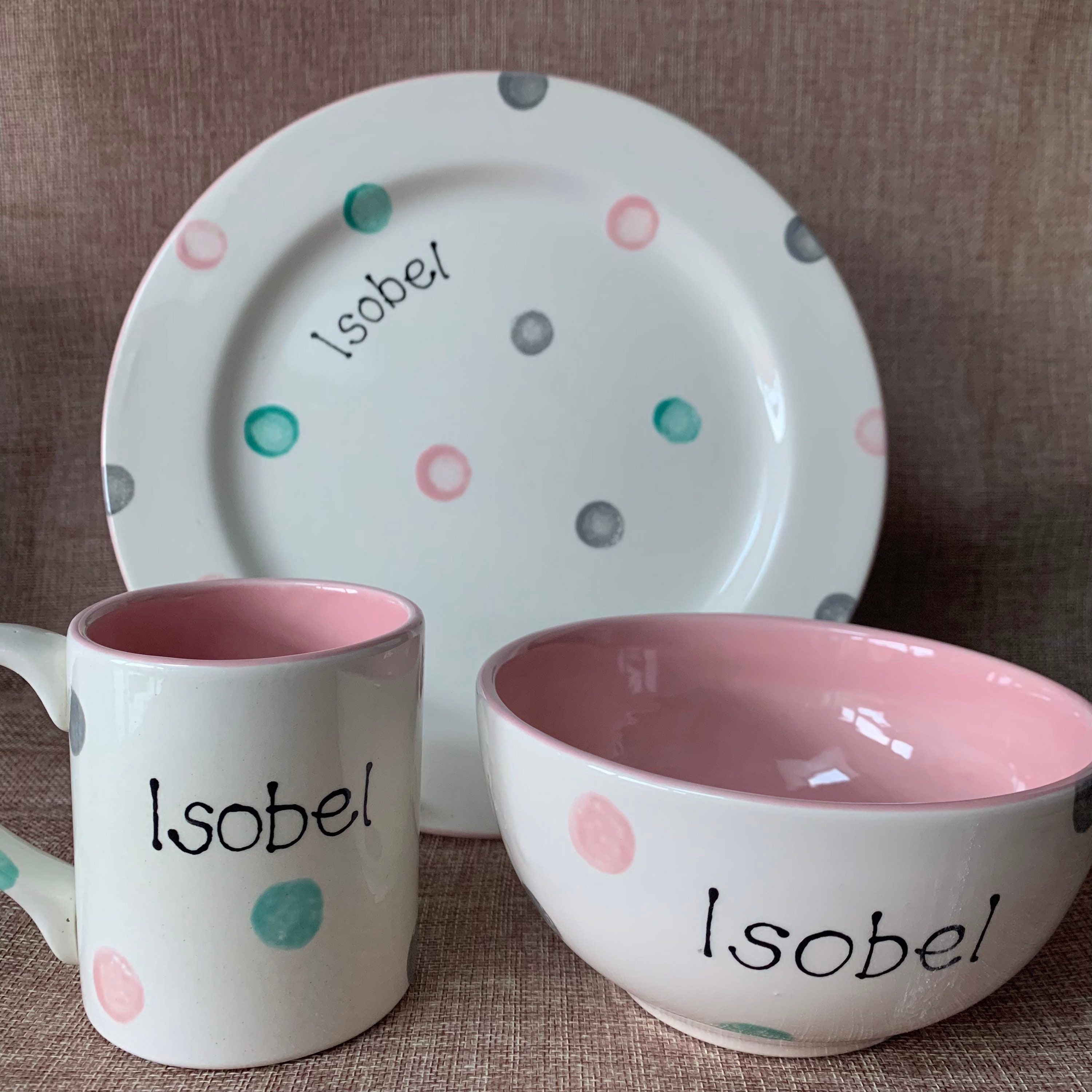 Personalised Spotty Dotty Dinner Set | Etsy