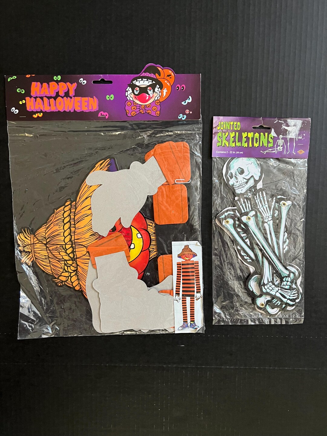 Vintage Halloween Beistle Jointed Skeleton 21” Die Cut Wall Hang ...
