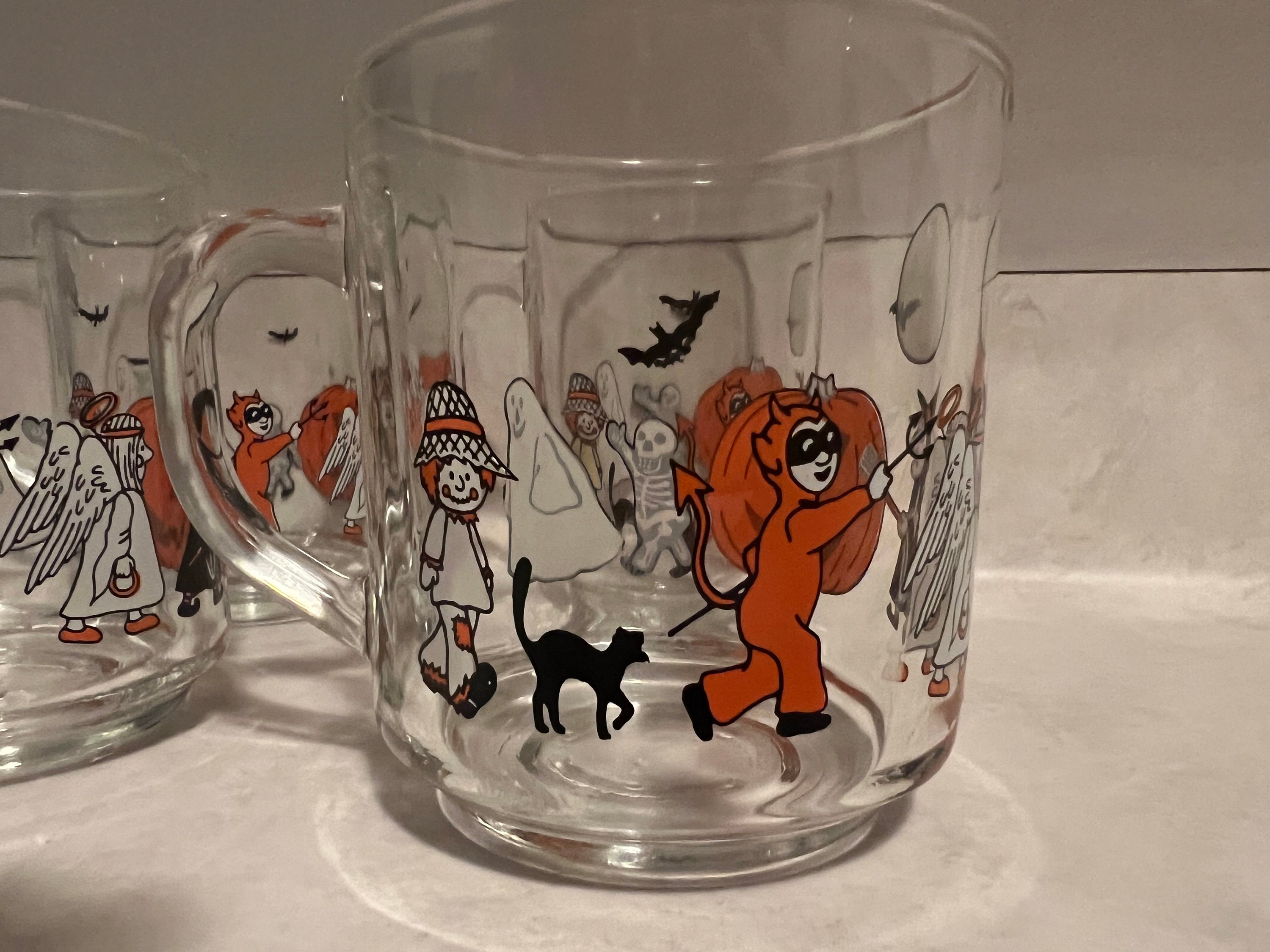 Vintage Halloween Luminarc Trick or Treat Glass Mugs Set of 4 Cups ...