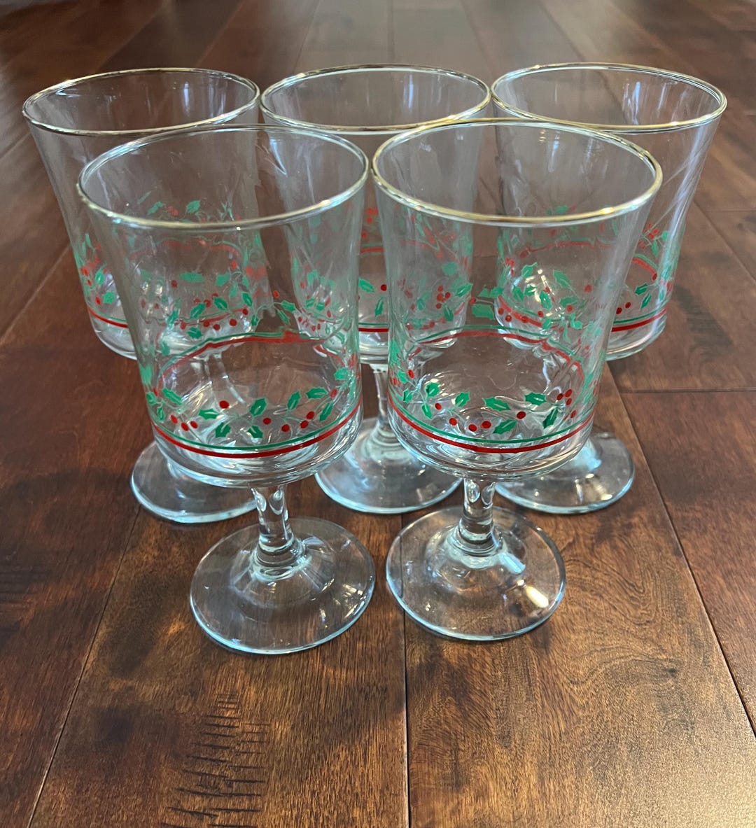 SET OF 5 Vintage Christmas Libby Arby’s Goblets Holly and Berry Gold ...