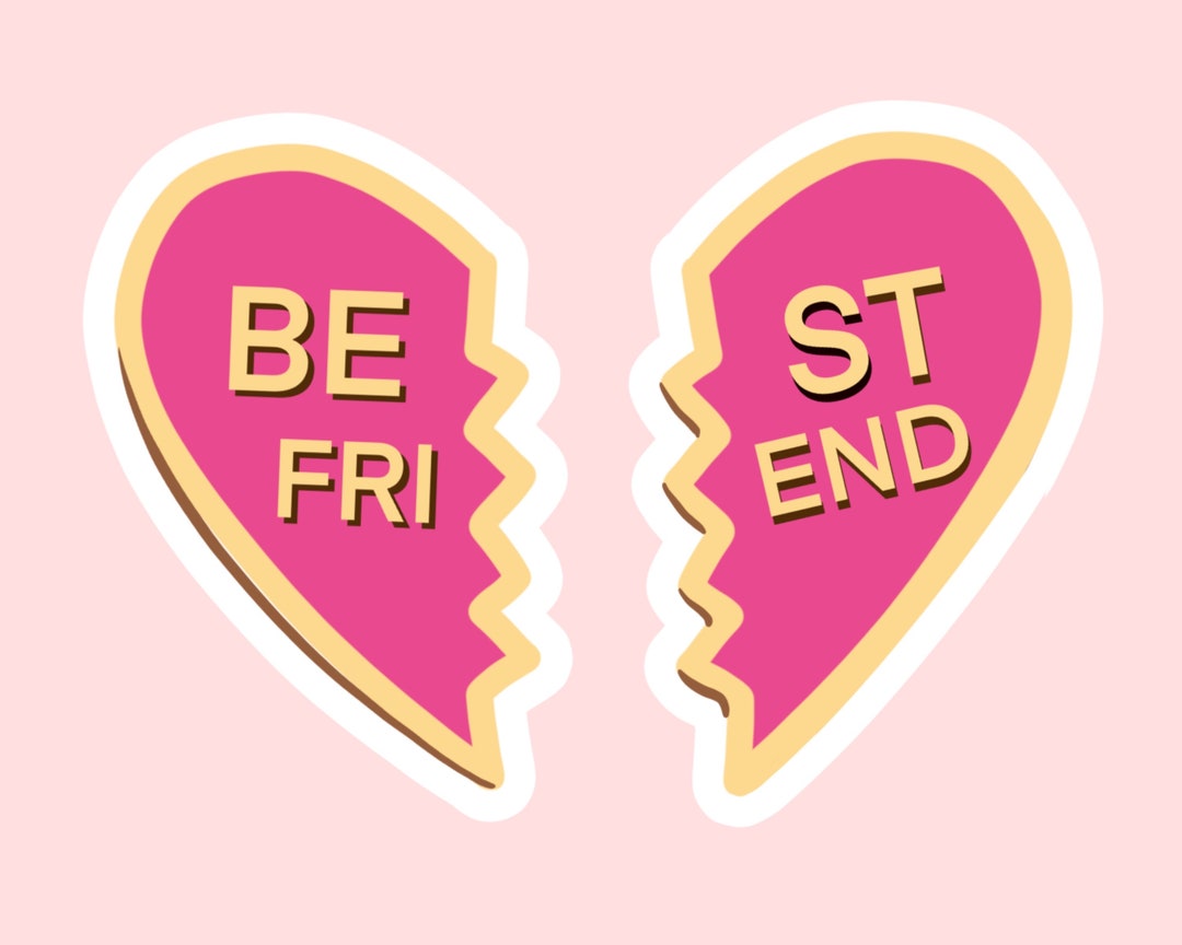 2 BEST FRIEND HEARTS Sticker Set Throwback Friends Gift Pink or Blue ...