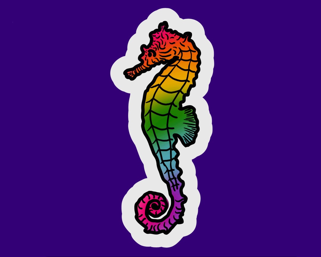 RAINBOW SEAHORSE Outline Drawing Bright Fun Sea Creature Sea - Etsy