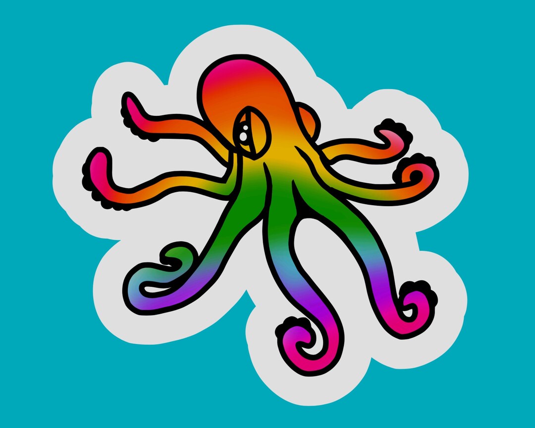 RAINBOW OCTOPUS Outline Drawing Bright Fun Sea Creature Sea Life Ocean ...