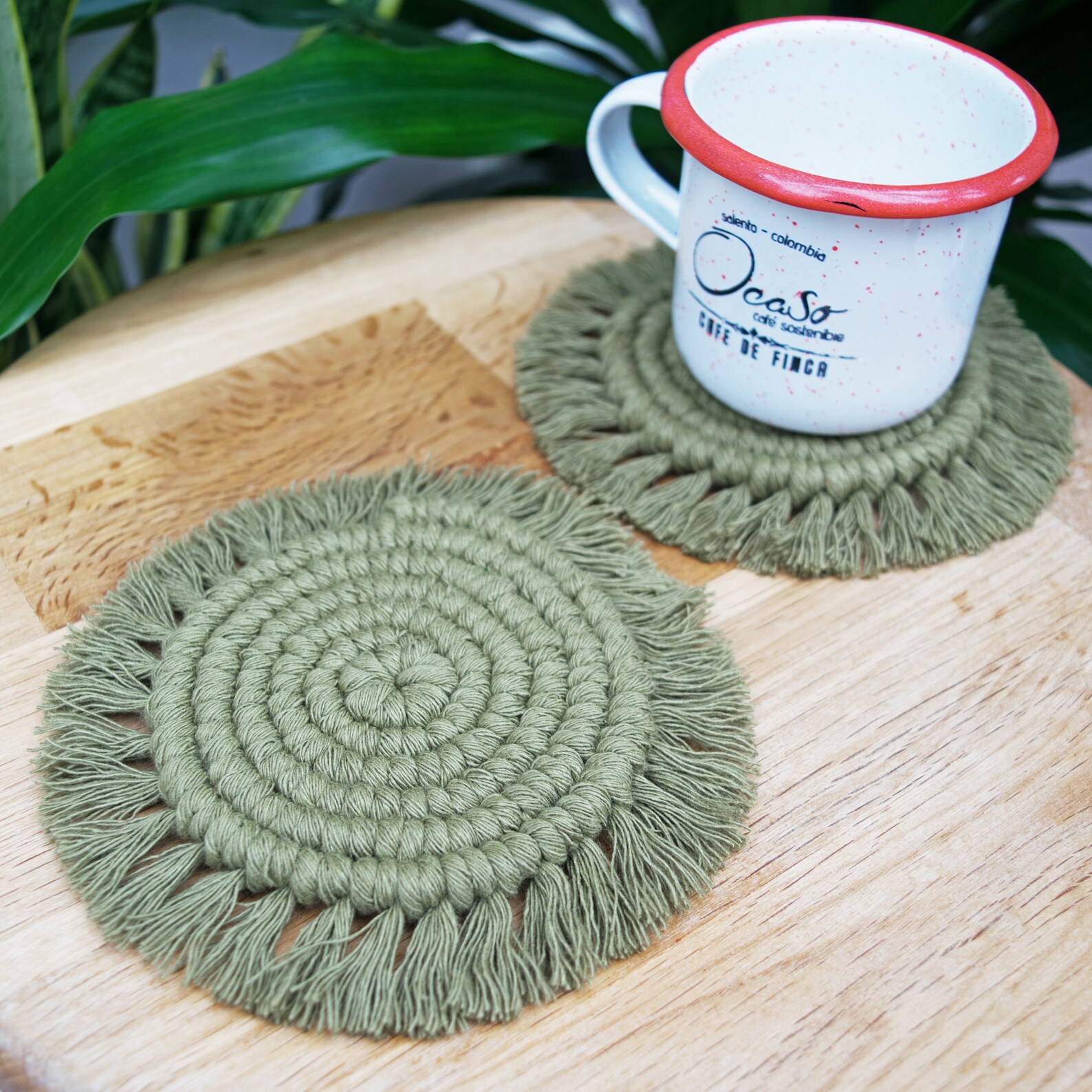 Olive Green Macrame Coaster Sets for Campervan, Motorhome or Canal Boat ...