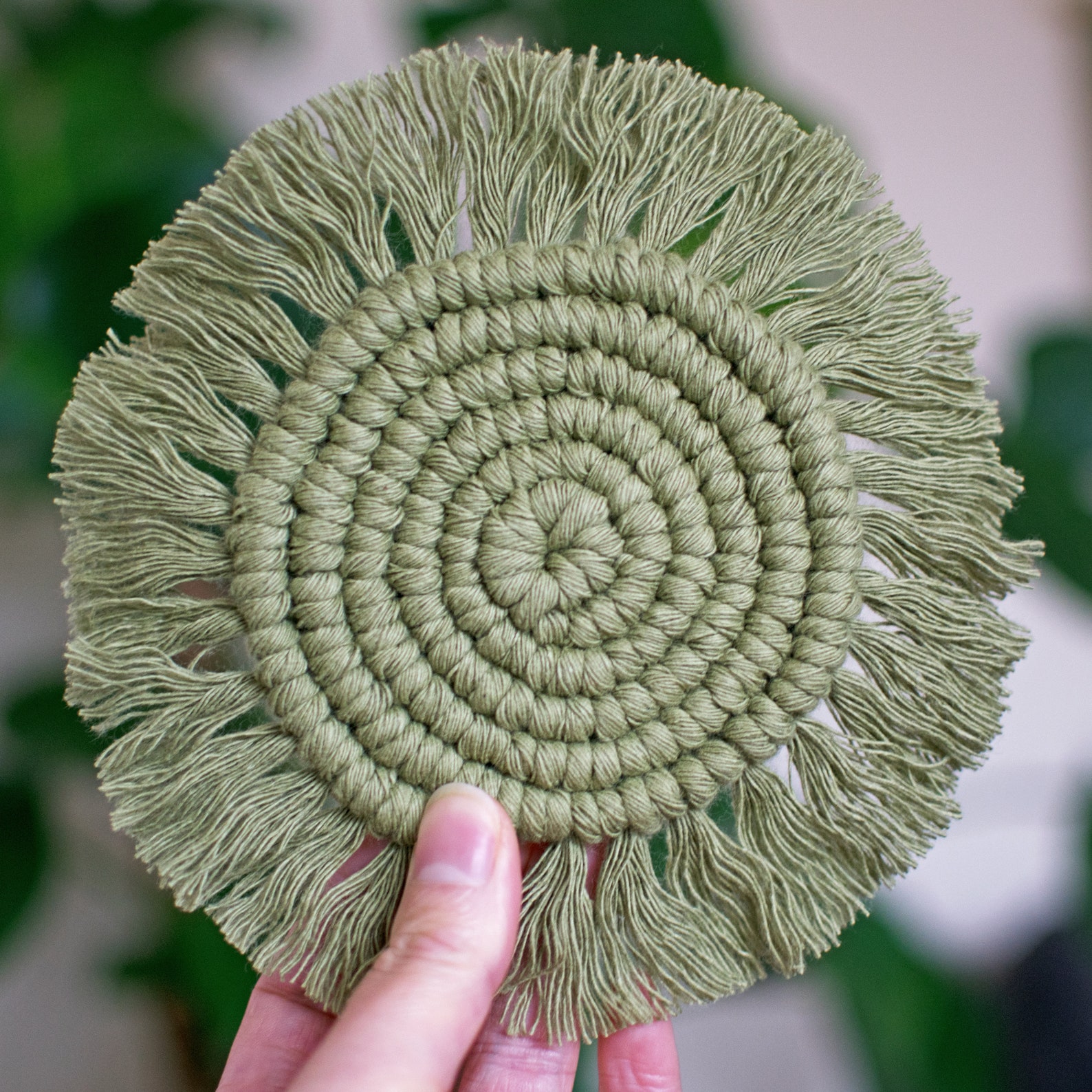 Olive Green Macrame Coaster Sets for Campervan, Motorhome or Canal Boat ...