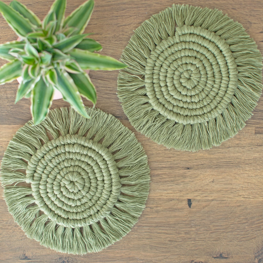 Olive Green Macrame Coaster Sets for Campervan, Motorhome or Canal Boat ...