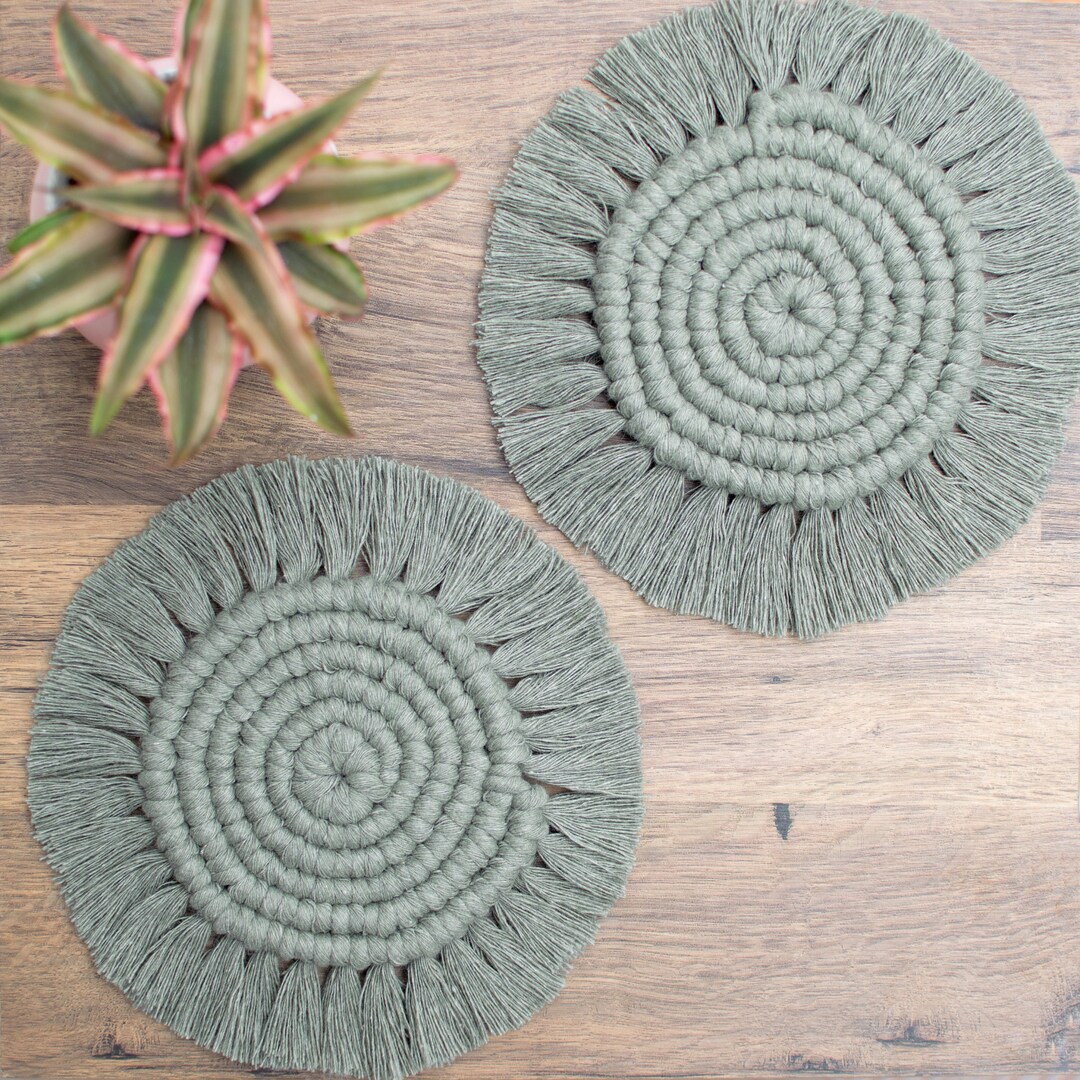 Boho Office Decor, Sage Green Macrame Coaster, Office Desk Accessories ...