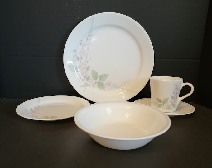Vintage Corelle Corning Ware Veranda Pink Flowers Green Leaves Cereal Soup Bowl Dinner Dessert ...
