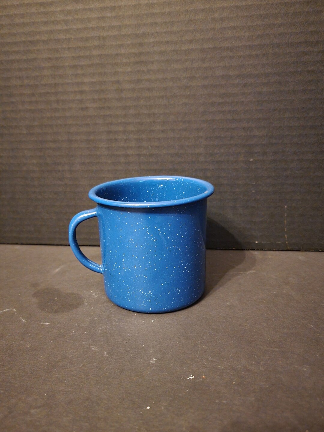 Vintage Blue Speckle Enamel Ware Coffee Cup Graniteware Drink Mug Holds ...