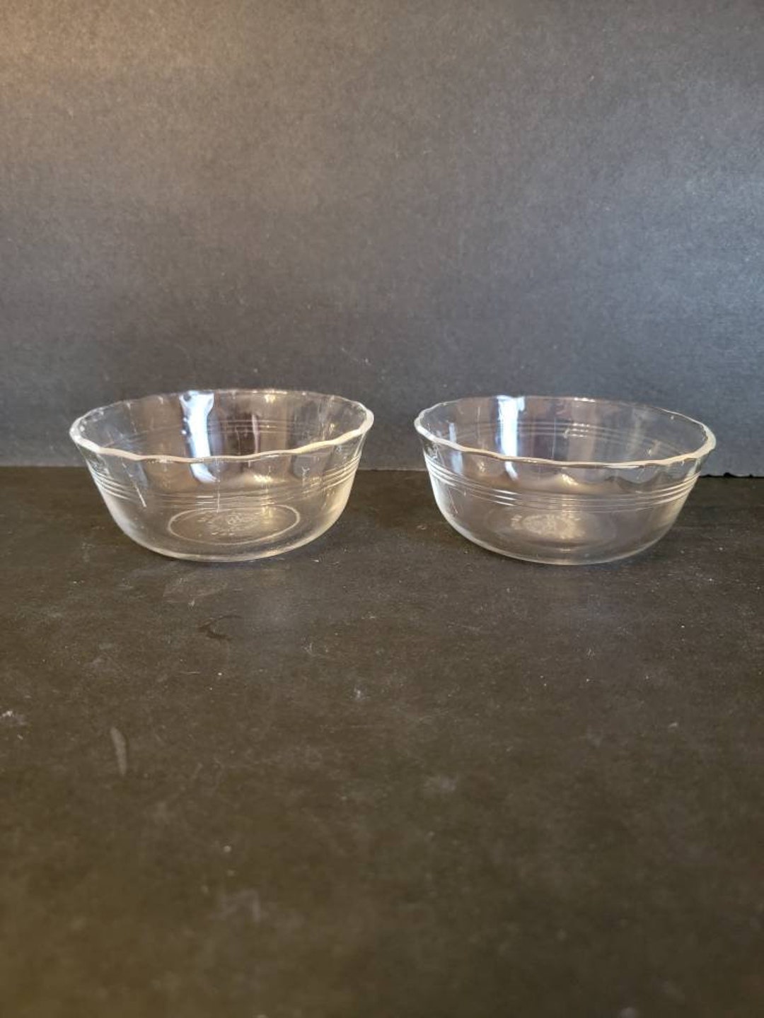 Vintage Pyrex Custard Cups 10 Oz Clear Glass Scalloped Edge 3 Ring #464 ...