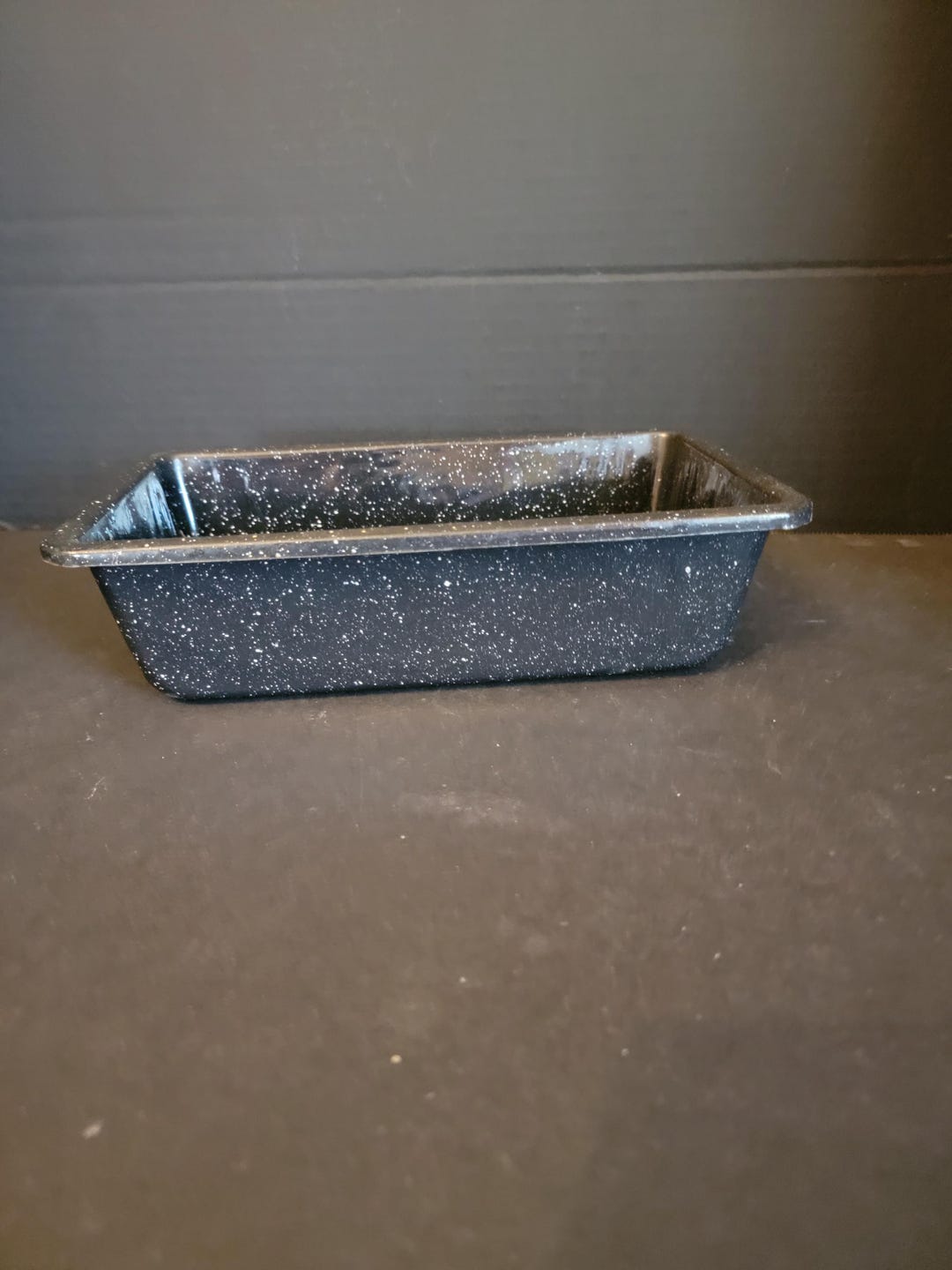 Vintage Enamelware Loaf Pan Black Speckle Graniteware Baking Dish 1 Qt ...