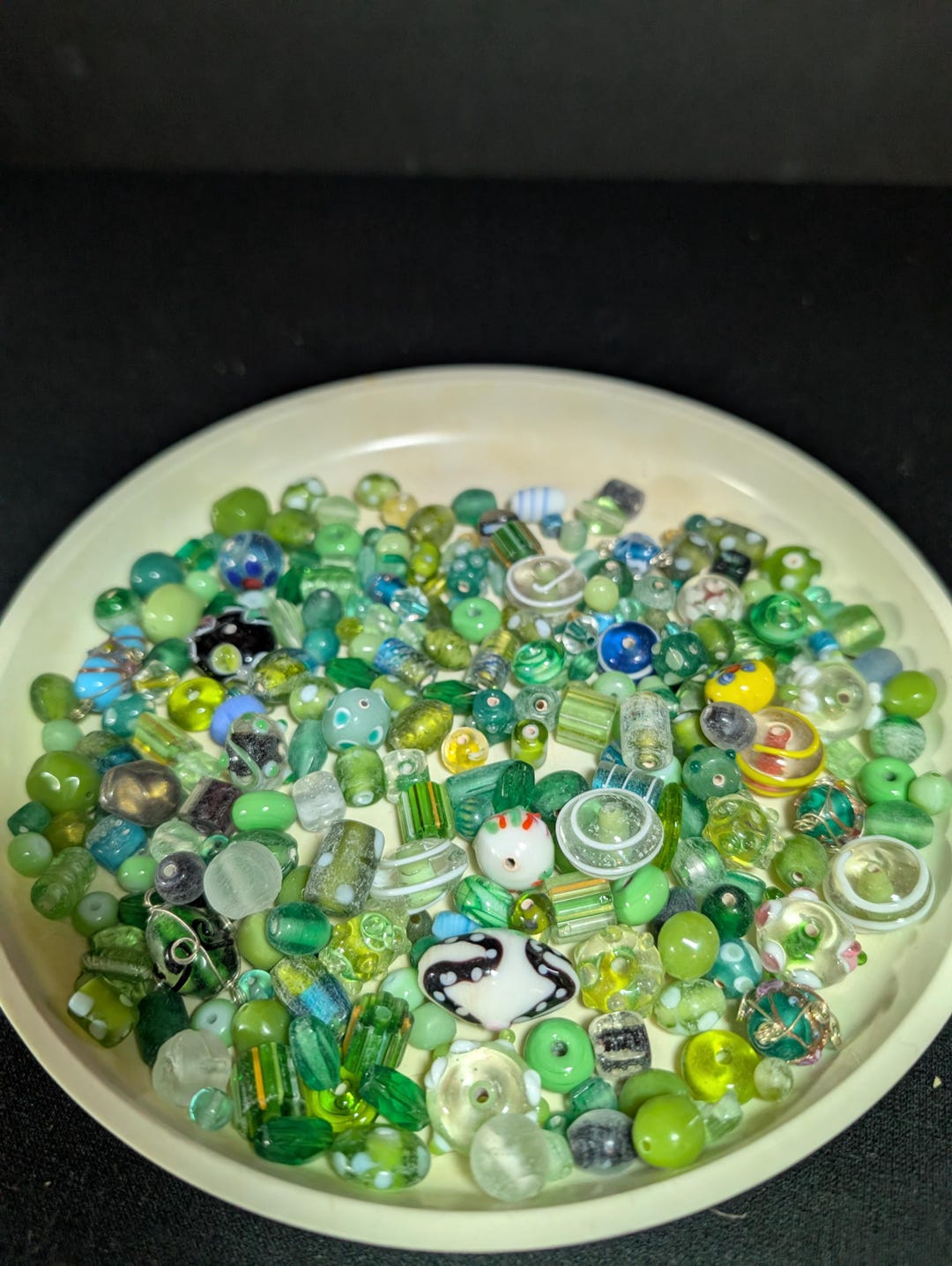 10 Oz Mixed Glass Bead Lot Greens Jewelry Making Variety Shapes Colors ...