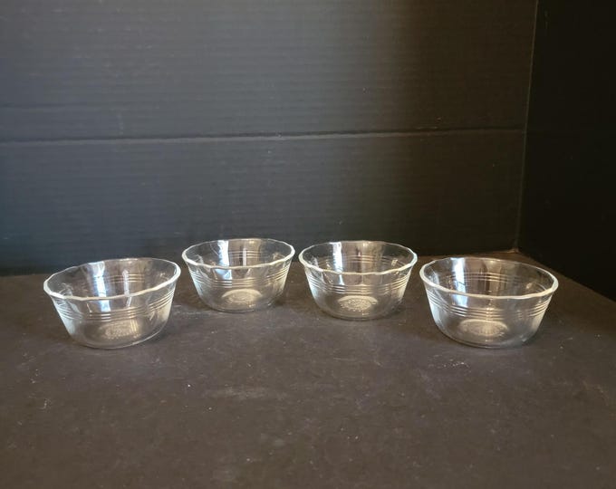 4) Vintage Pyrex Custard Cups Clear Glass 3 Ring Scalloped Edge #463 6 ...