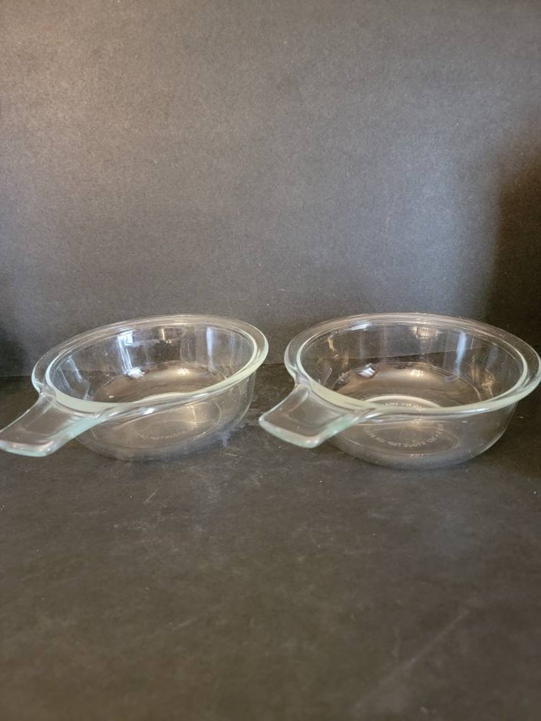 2 Vintage Pyrex CORNING WARE Clear Grab-it Bowl Tab Handle Soup Cereal ...