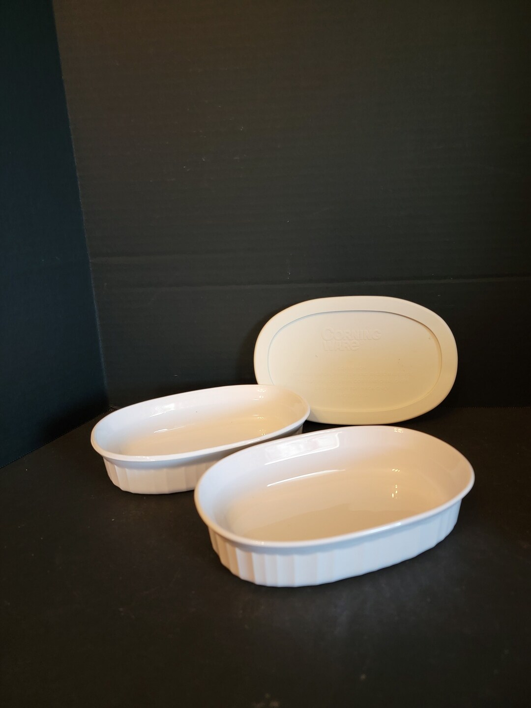 2) Corning Ware Oval French White Stoneware Casserole Baker Dish With 1 ...